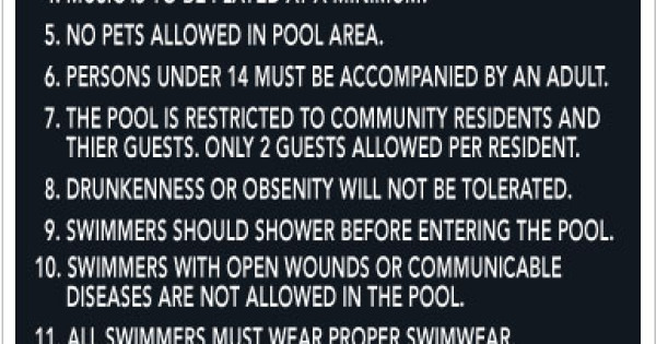 Standard Pool Rules Sign|Apartment Pool Rules